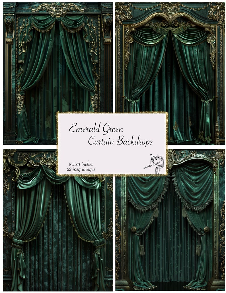 Emerald Green Velvetcurtain Backdrops With Gold Trim Journal Paper ...