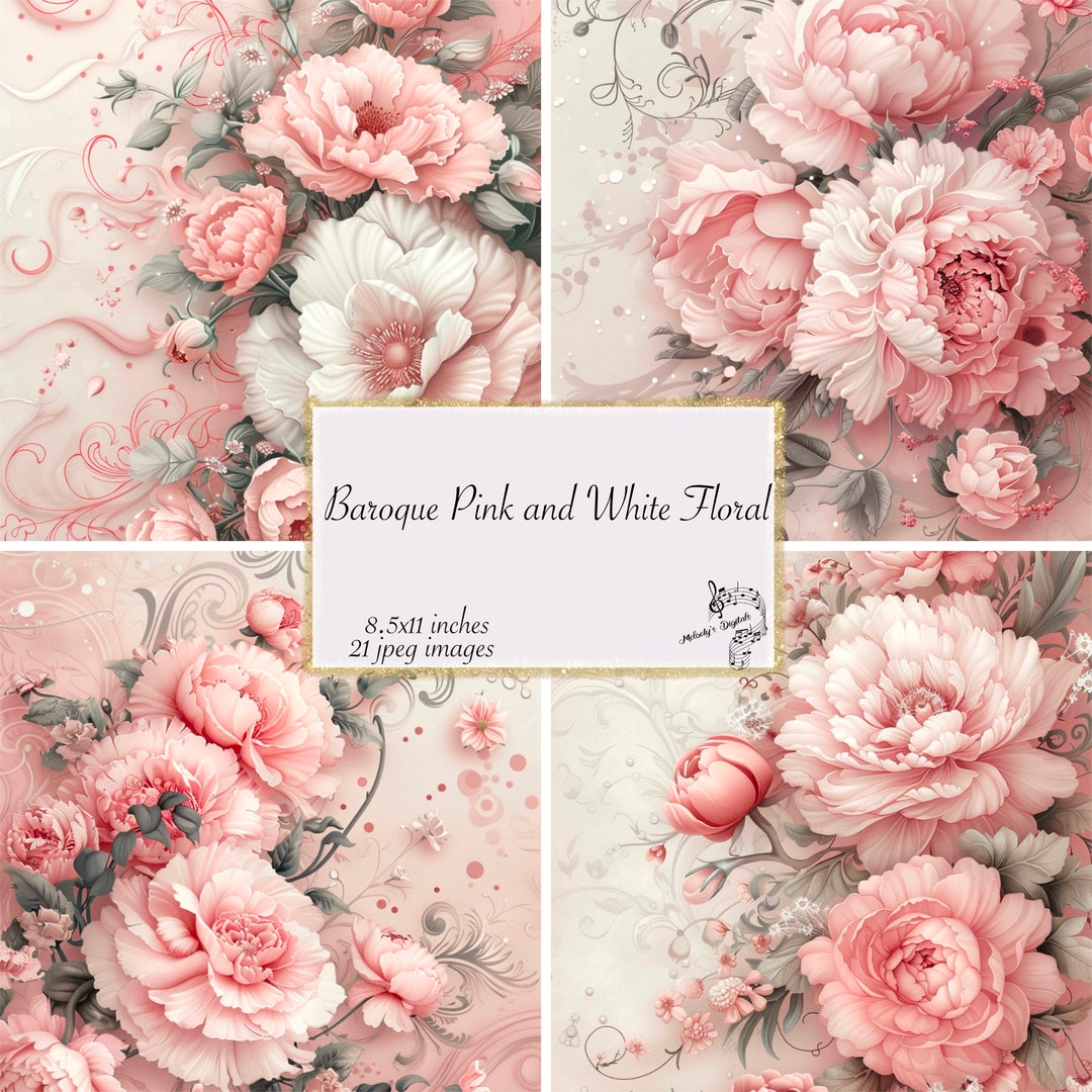 Baroque Pink and White Floral Spring Equinox Decor Watercolor Flowers ...