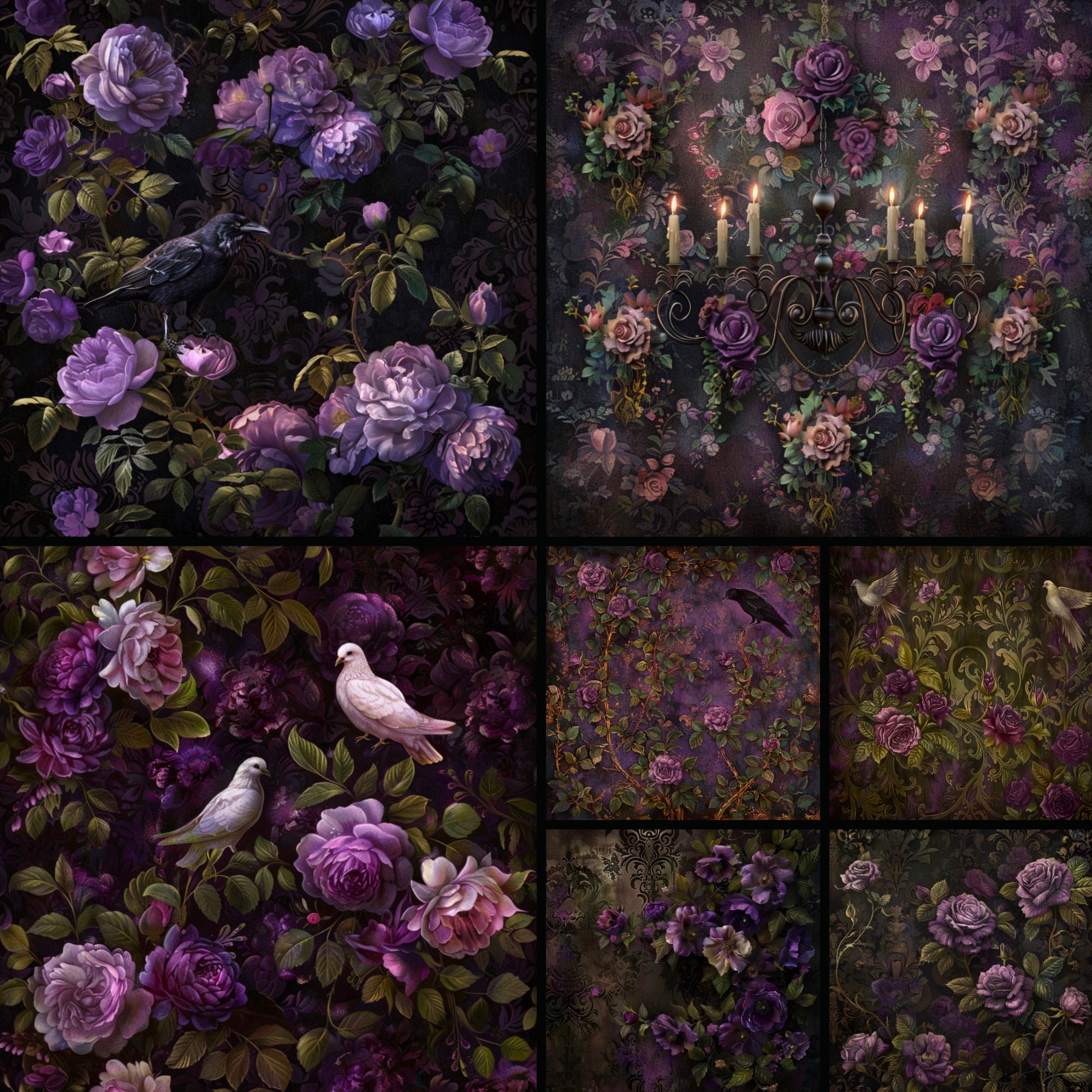 Gothic Rococo Digital Paper, Victorian Gothic Digital Paper Background ...