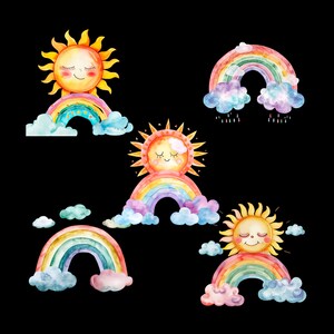 Sunshine and Rainbows Clipart, Rainbows and Sunshine Png, Watercolor ...