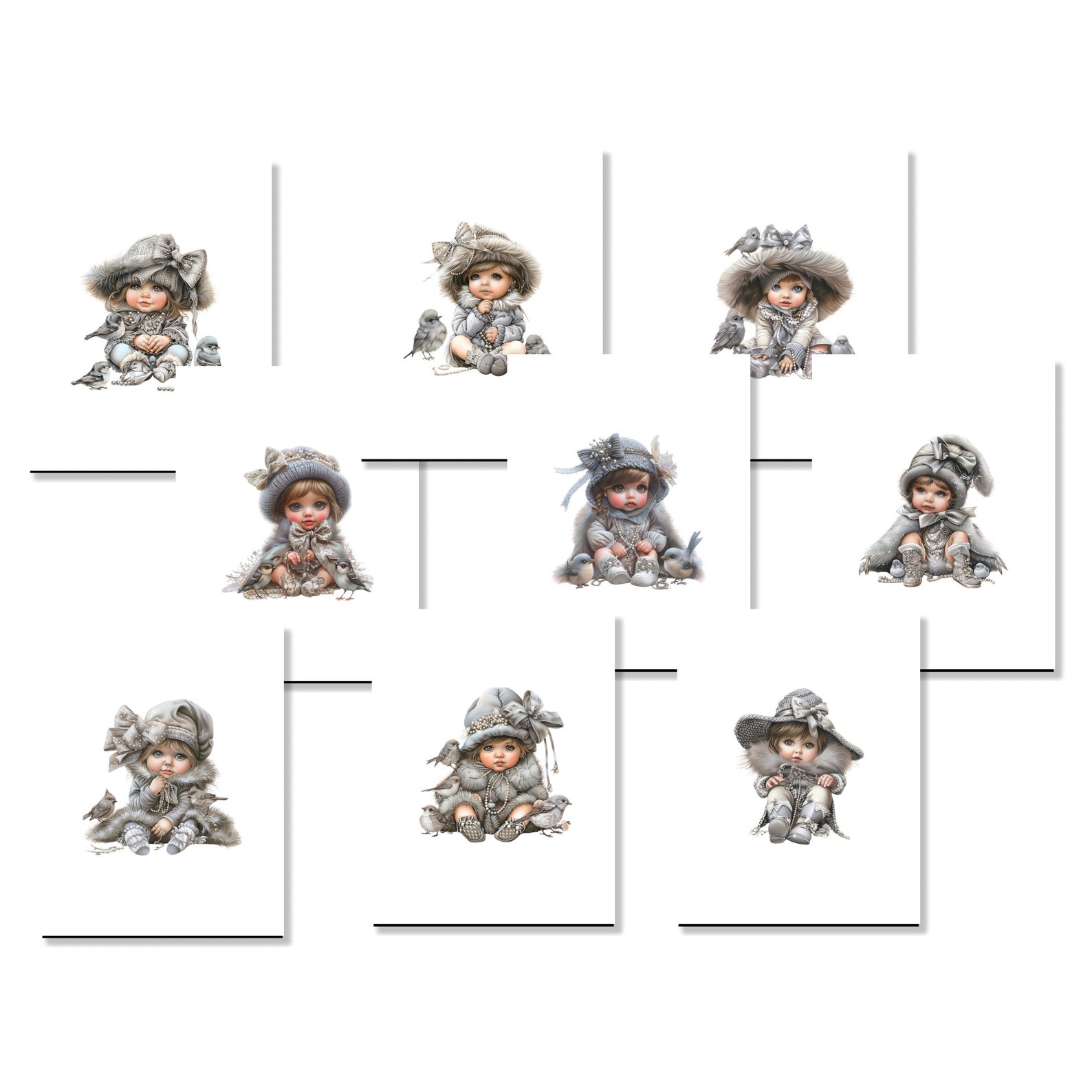 Girls in Grey Hats Clipart, Winter Coats, Pearl Accents (digital ...