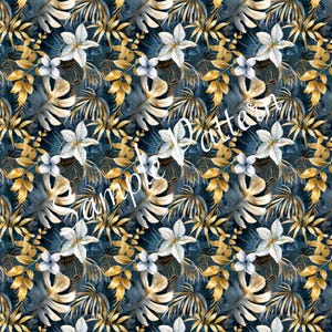 Blue Tropical Flowers Seamless Patterns, Hawaiian Wedding Floral ...