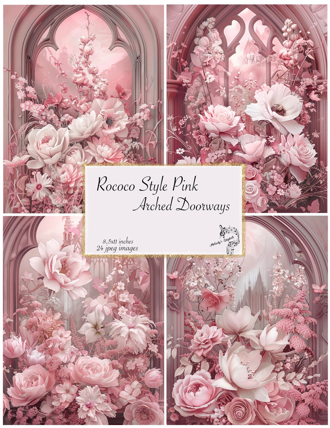 Rococo Style Pink Arched Doorways Art Deco Journal Paper Sublimation ...