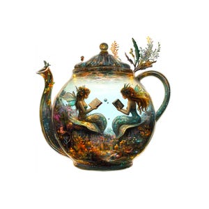 Fairy Tea Pot Digital Paper Mermaid Tea Pot Digital Paper, Rococo ...