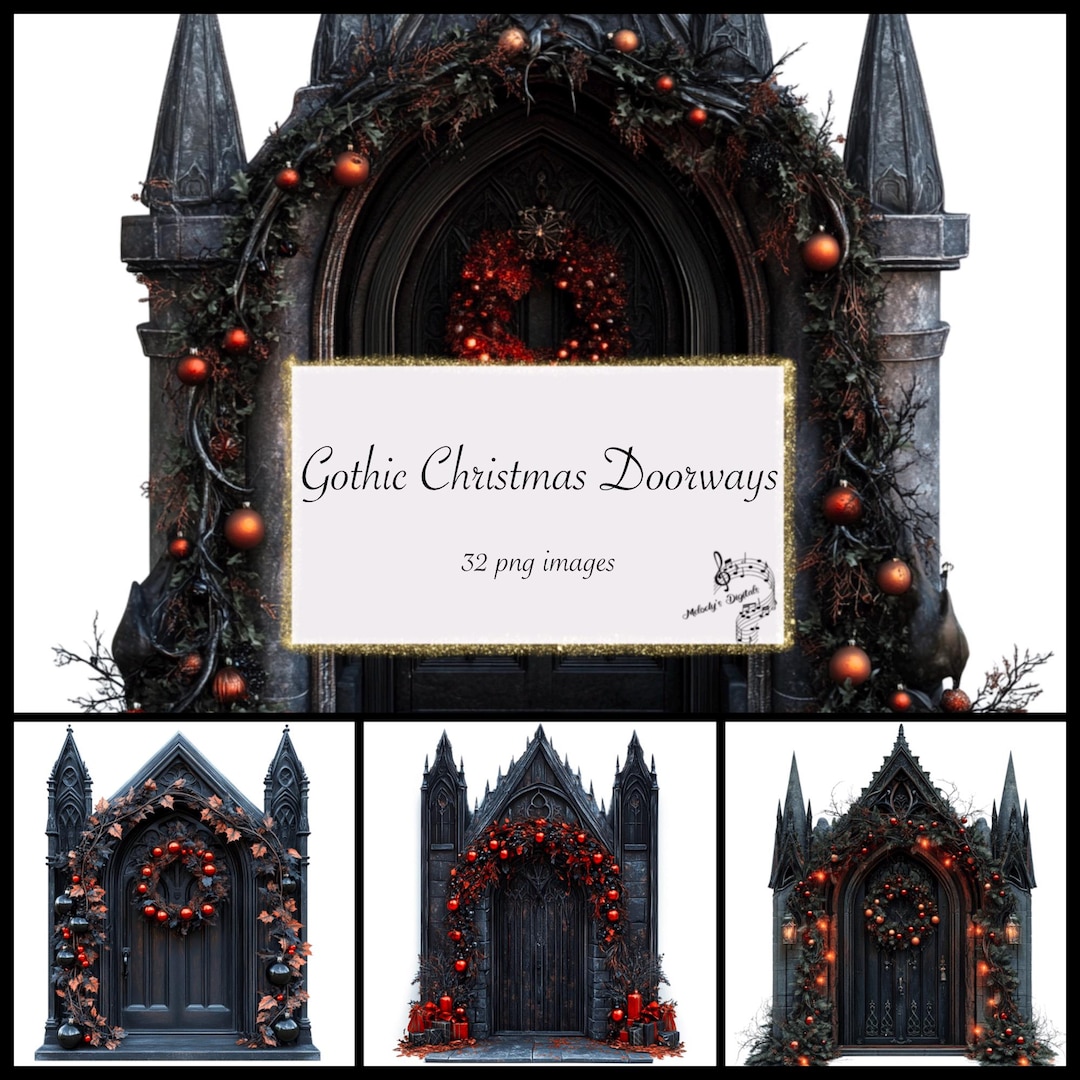 Gothic Christmas Doorways Digital Paper, Gothic Christmas Doors 32 Png ...