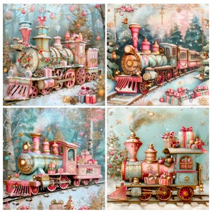 Pink Christmas Trains Digital Paper Vintage Trains, Enchanted Christmas ...