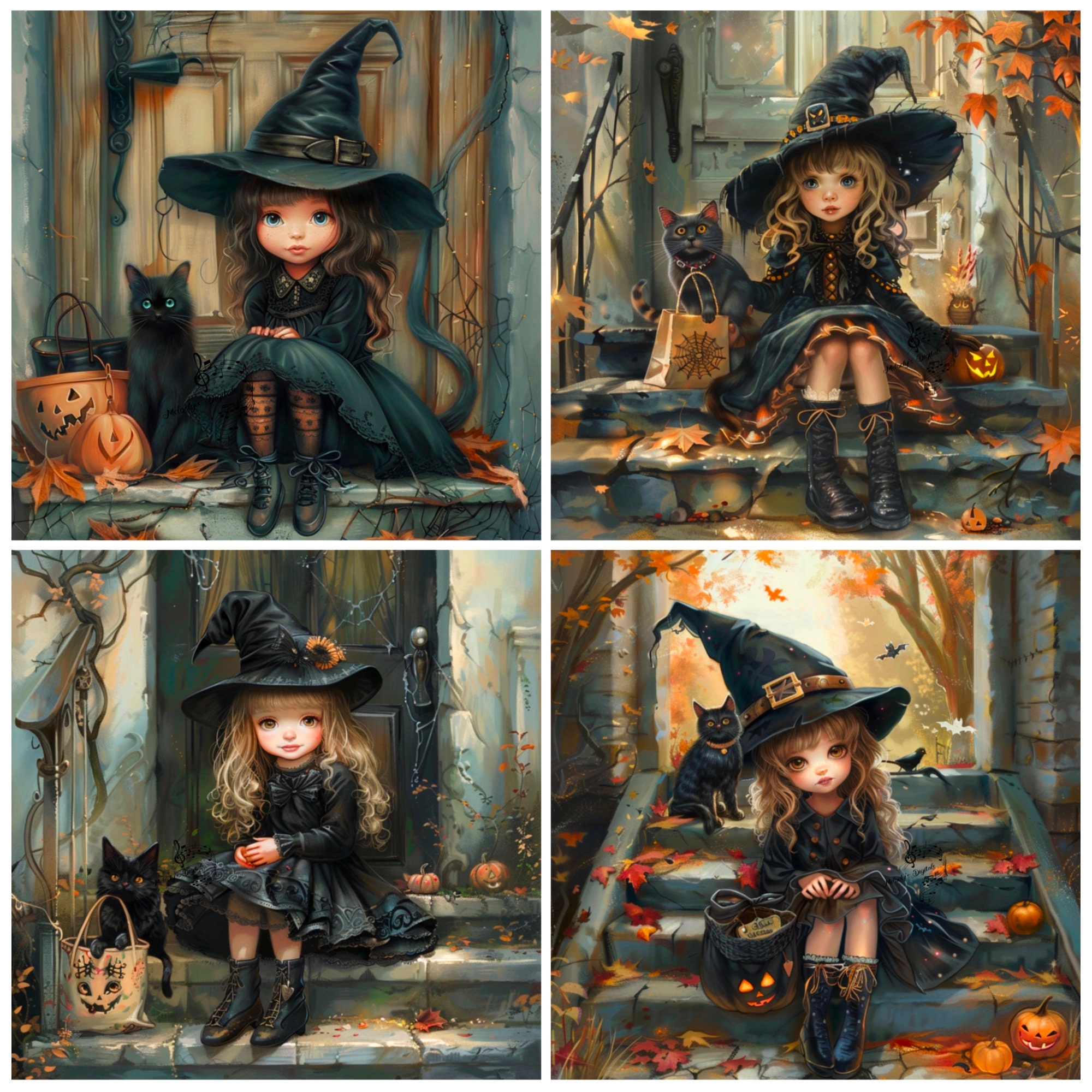 Little Girl Witches Digital Paper, Witches Digital Paper, Halloween ...