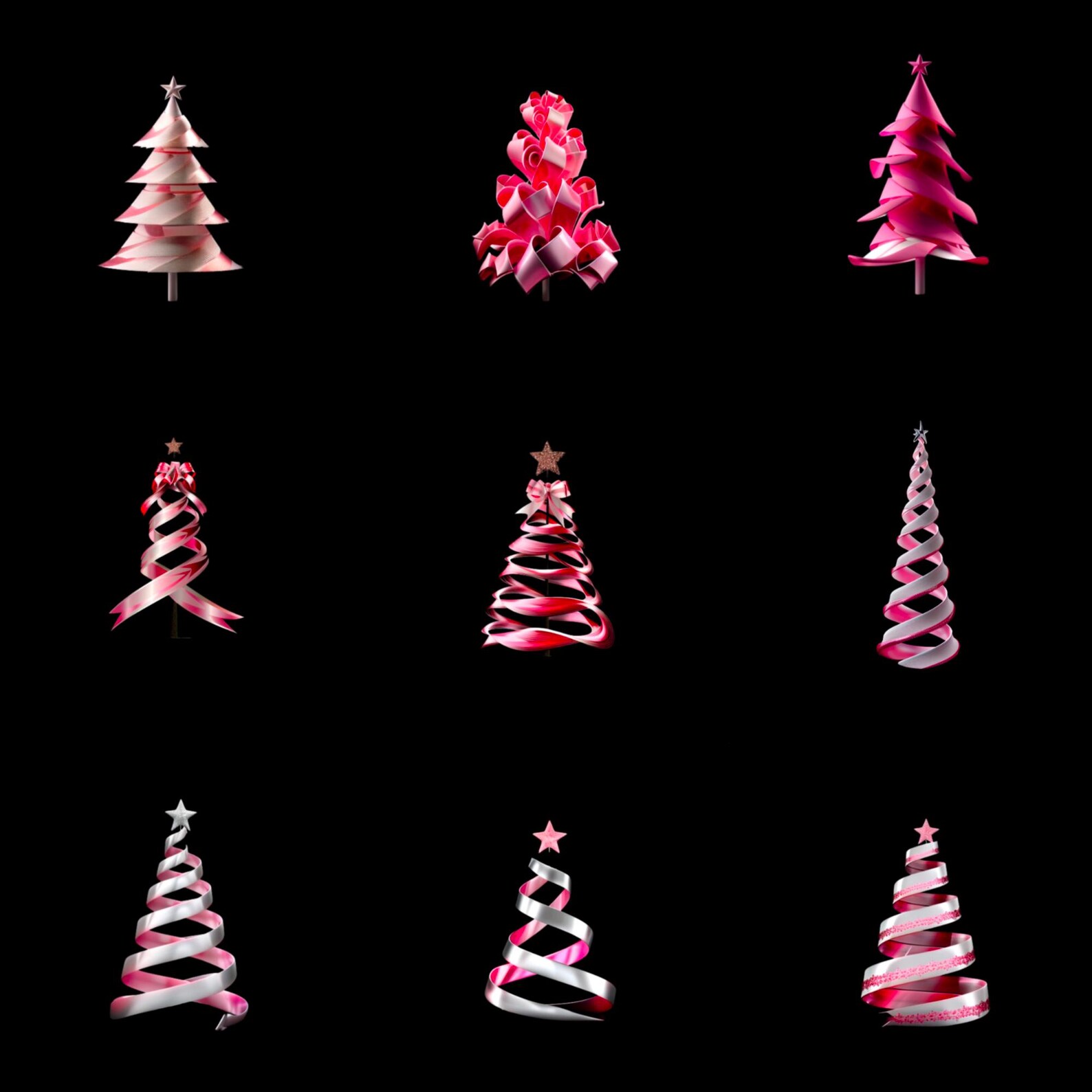 Pink and White Ribbon Christmas Tree Clipart in PNG Format, Pink ...