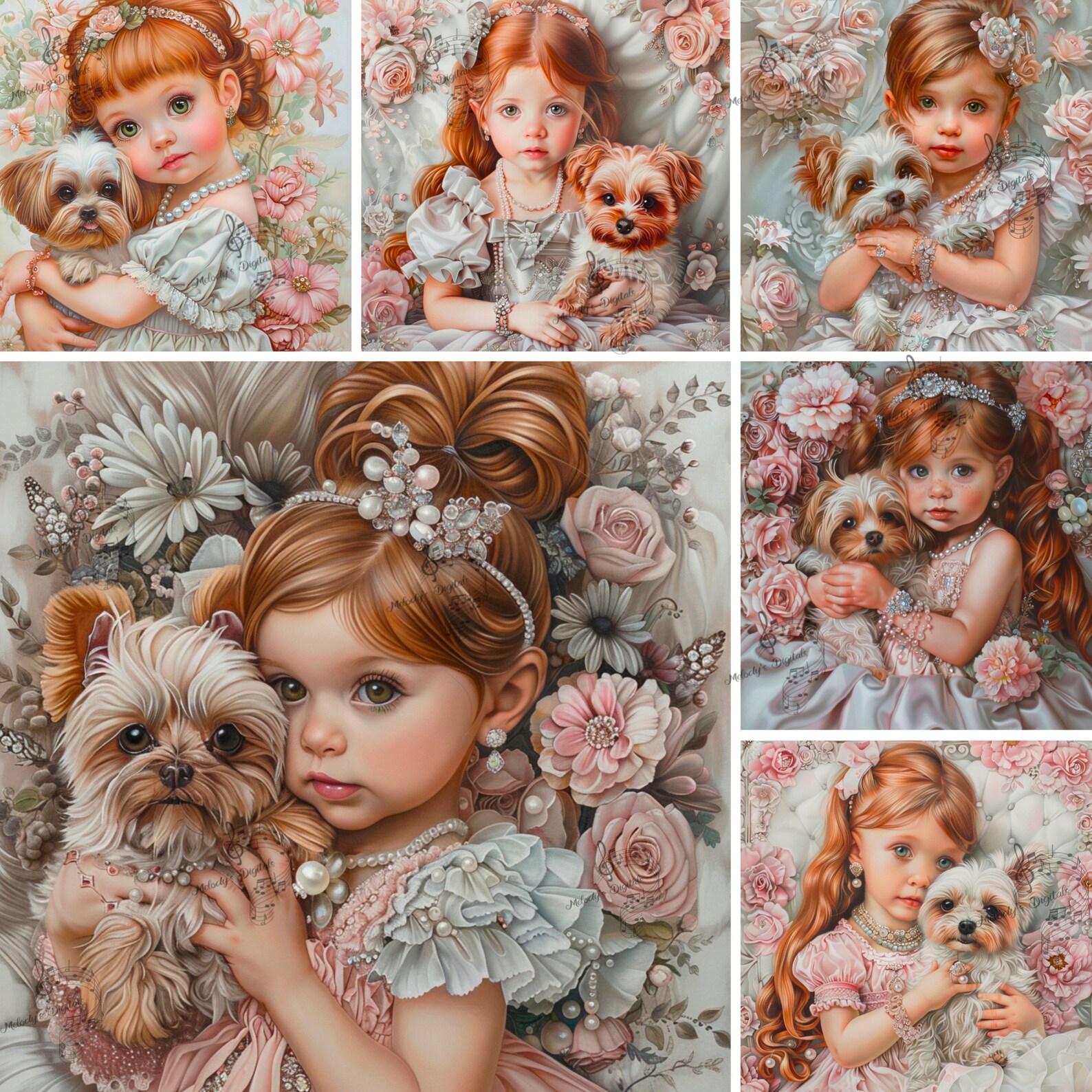 Cute Little Girls and Their Yorkie Puppies Vol 2 Art Deco Journal Paper ...