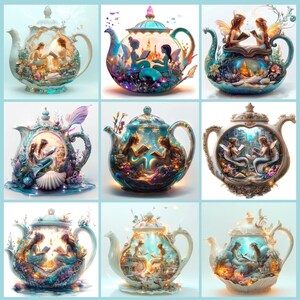Fairy Tea Pot Digital Paper Mermaid Tea Pot Digital Paper, Rococo ...