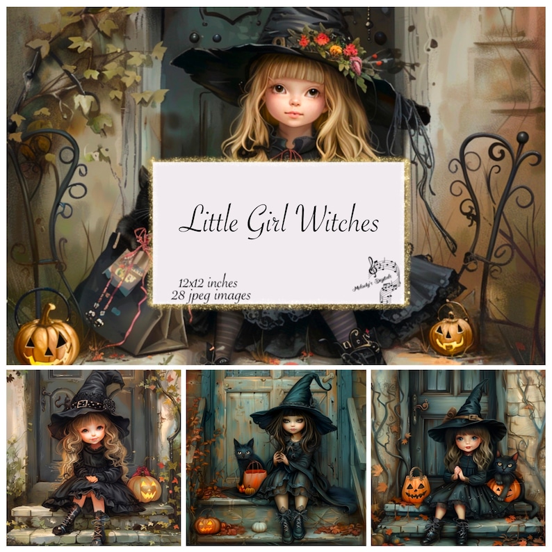 Little Girl Witches Digital Paper, Witches Digital Paper, Halloween ...