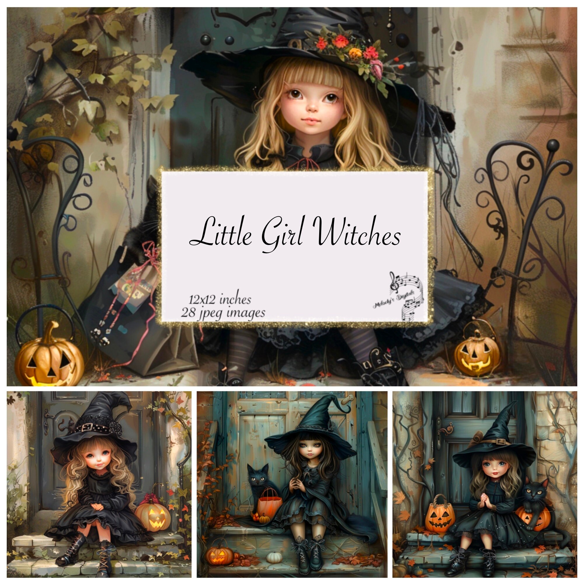Little Girl Witches Digital Paper, Witches Digital Paper, Halloween ...
