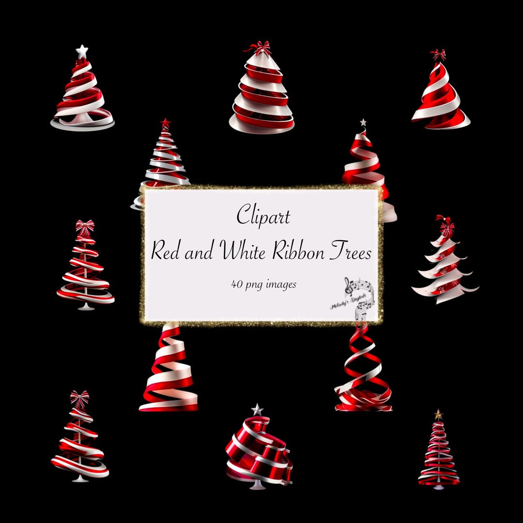 Red and White Ribbon Christmas Tree Clipart (PNG Digital Download) - Etsy