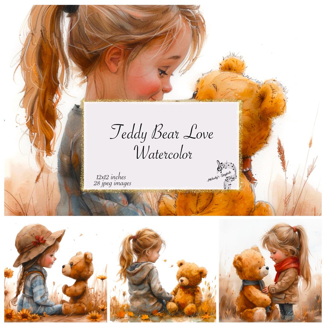 Watercolor Teddy Bear Love Clipart Bundle, 28 High Res Watercolor Jpeg ...