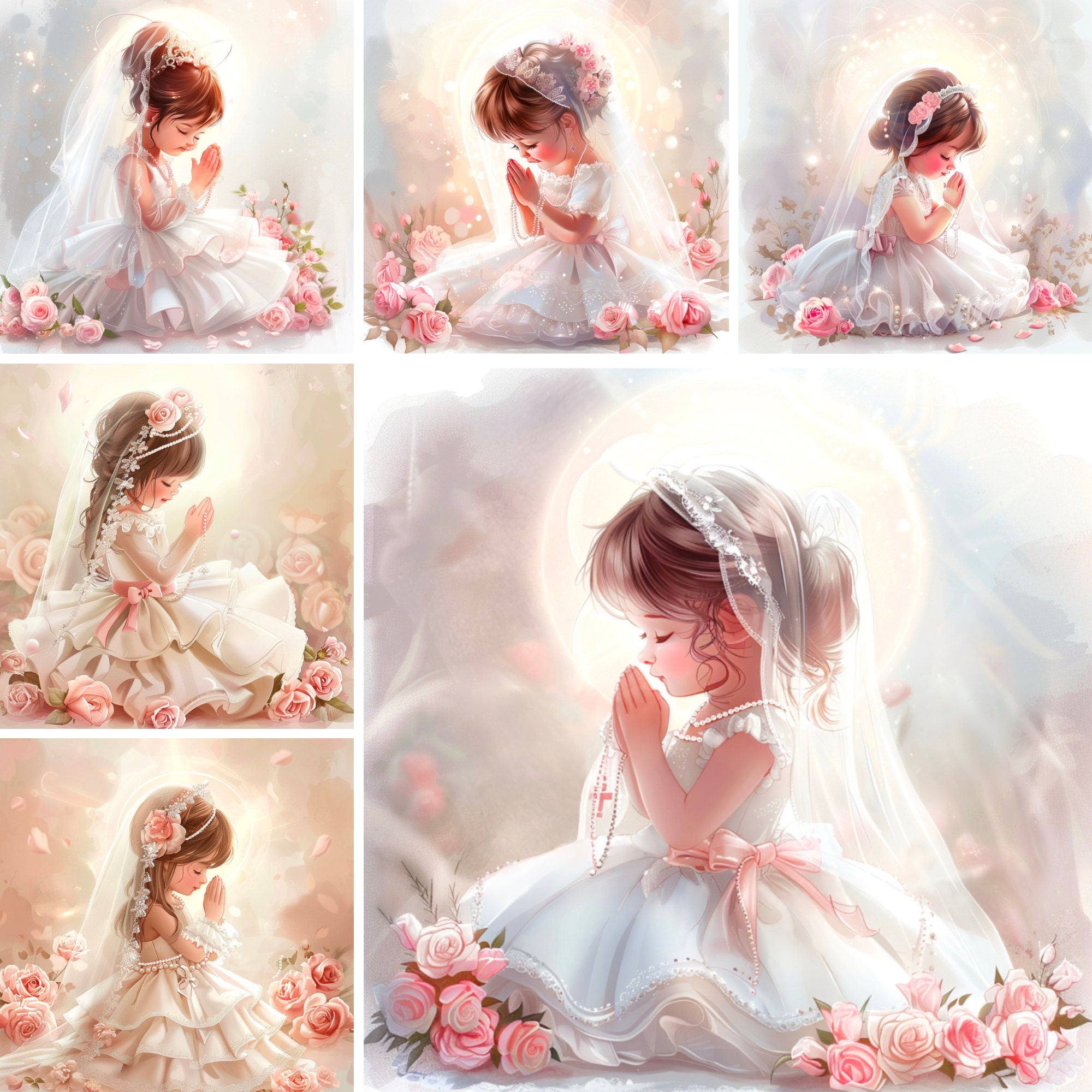 First Communion Digital Paper, Girls First Communion Pattern, Religious ...