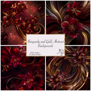 Burgundy and Gold Abstract Digital Paper, Rococo Digital Paper, Gold ...