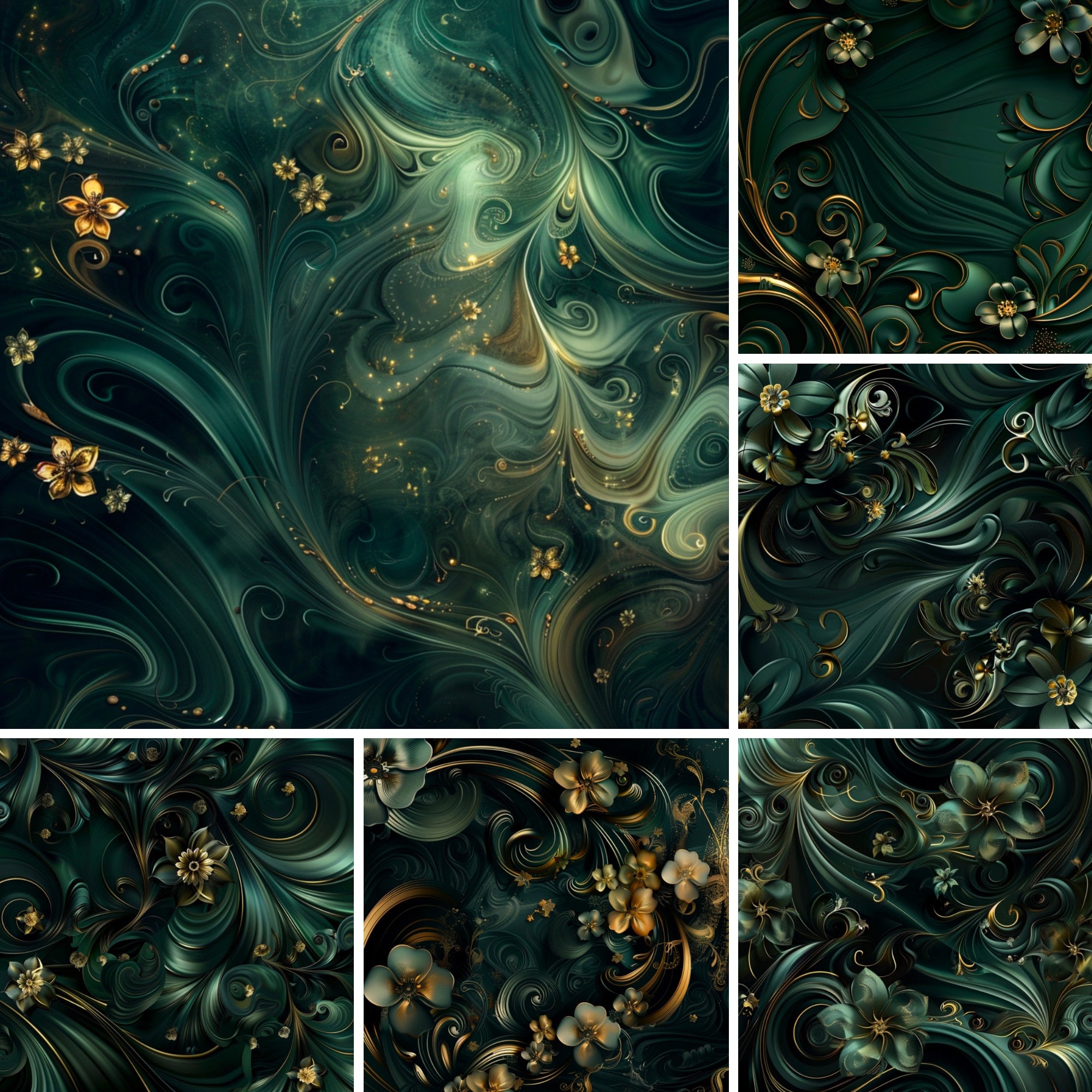 Green and Gold Rococo Digital Paper, Rococo Digital Paper, Gold Foil ...