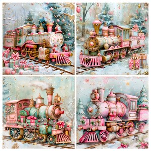 Pink Christmas Trains Digital Paper Vintage Trains, Enchanted Christmas ...