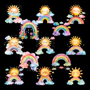 Sunshine and Rainbows Clipart, Rainbows and Sunshine Png, Watercolor ...