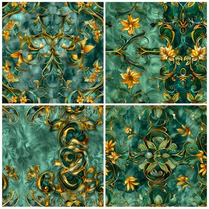 Green and Gold Stained Glass Digital Paper, Seamless Printable Texture ...