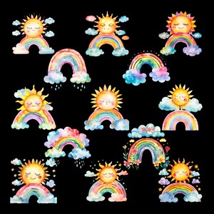 Sunshine and Rainbows Clipart, Rainbows and Sunshine Png, Watercolor ...
