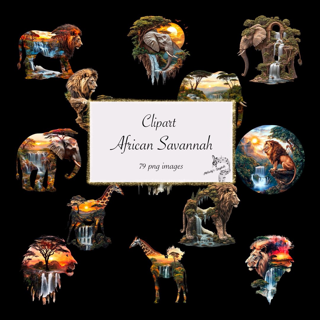 Africa Png, Safari Wildlife Clipart, Elephant, Lions and Giraffes Png ...