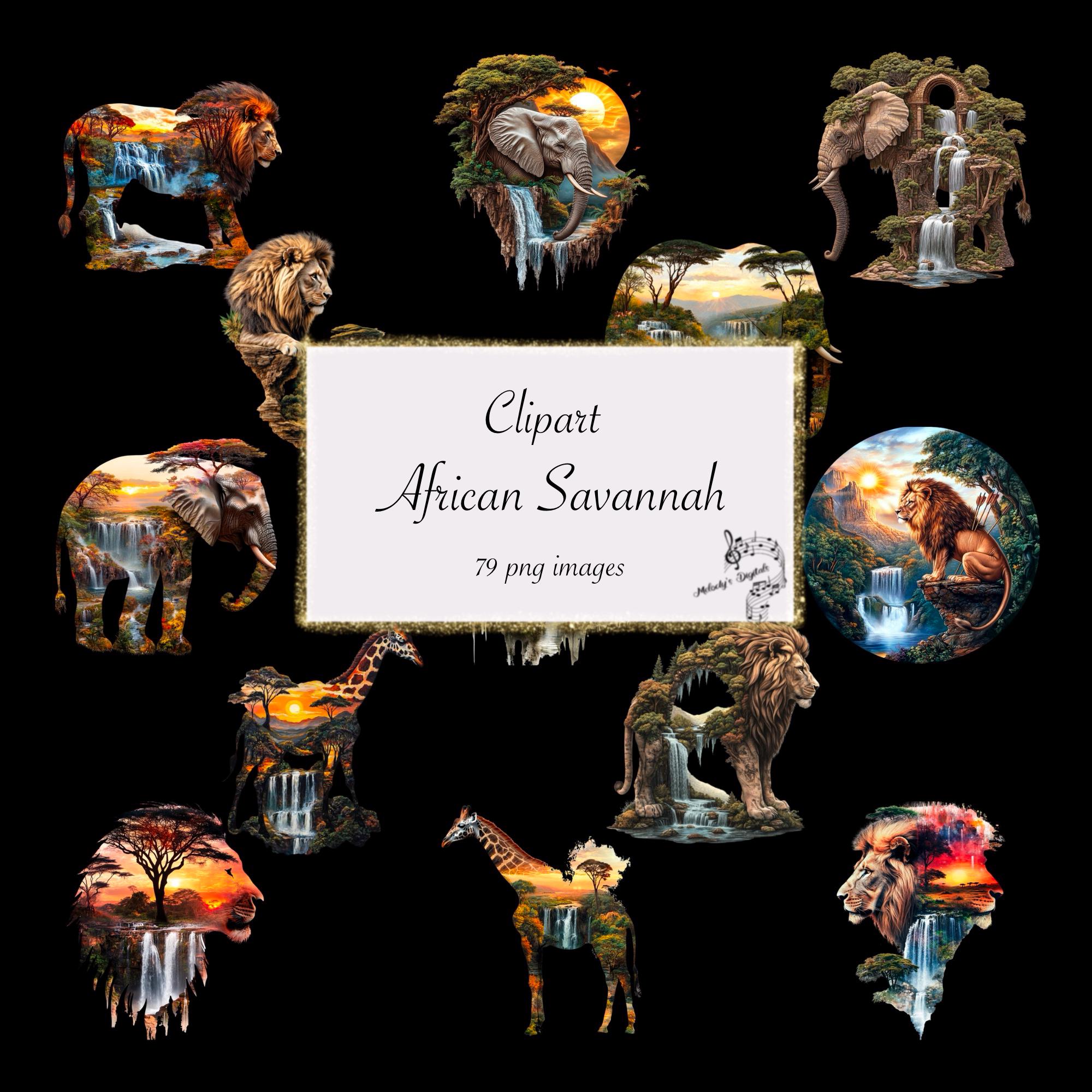 Africa Png, Safari Wildlife Clipart, Elephant, Lions and Giraffes Png ...