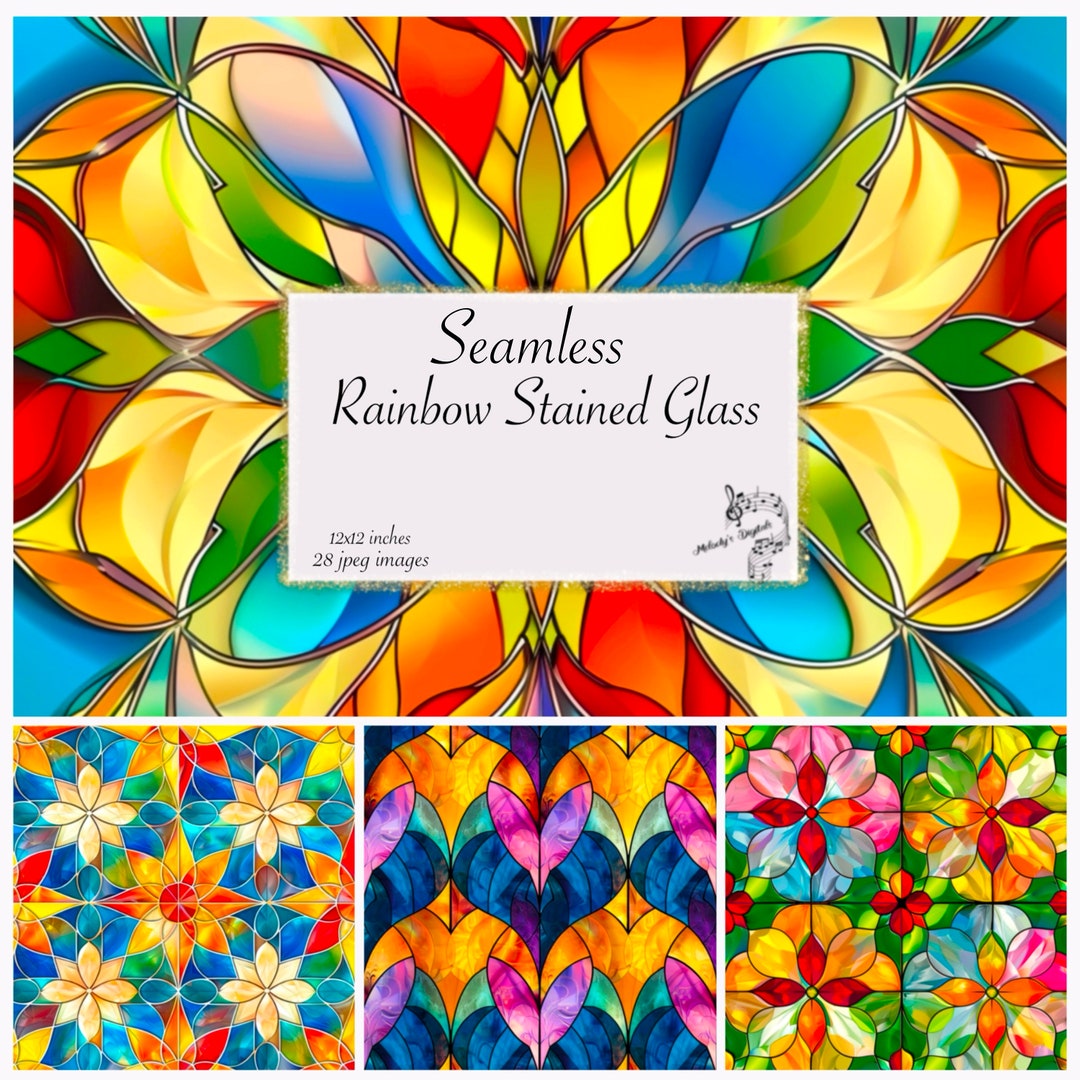 Rainbow Stained Glass Digital Paper, Seamless Texture (digital Download ...