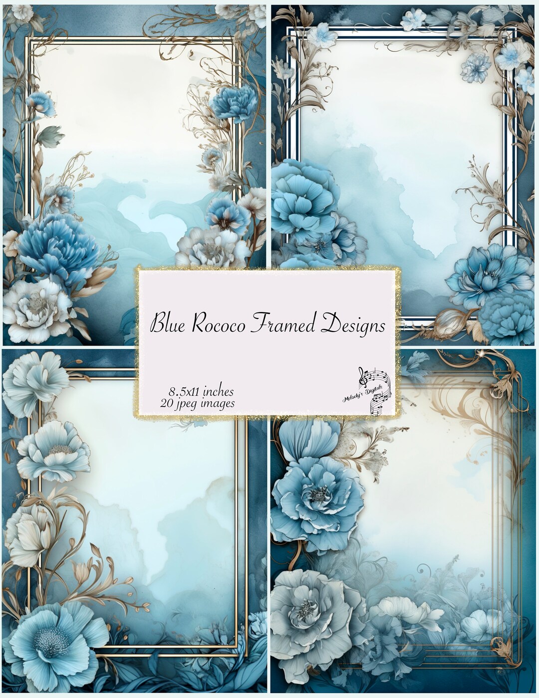 Blue Rococo Framed Designs Art Deco Sublimation Designs Digital Journal ...