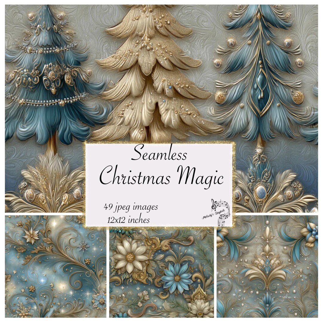 Vintage Blue and Gold Christmas Digital Paper, Junk Journal Scrapbook ...