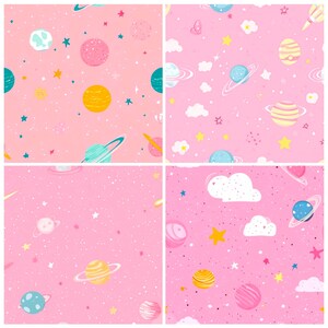 Baby Girl Moon and Stars in Pinks Digital Paper, Seamless Pink Stars ...