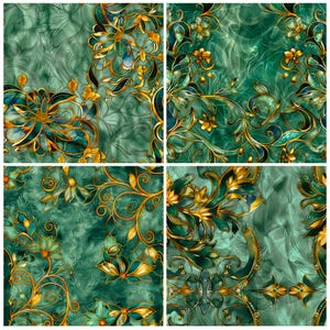 Green and Gold Stained Glass Digital Paper, Seamless Printable Texture ...