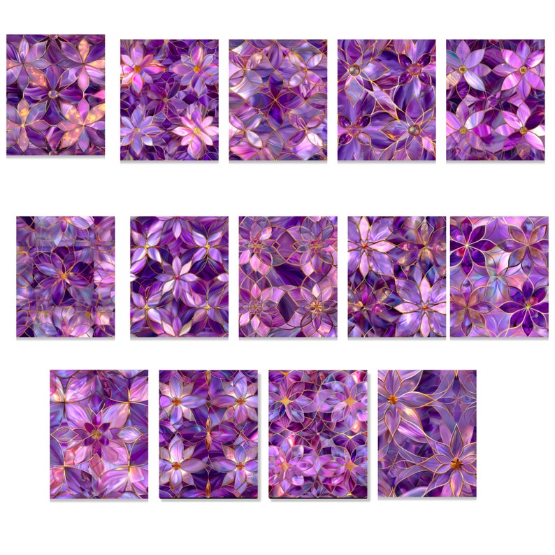 Lilacs Stained Glass Digital Paper, Iridescent Printable Texture ...