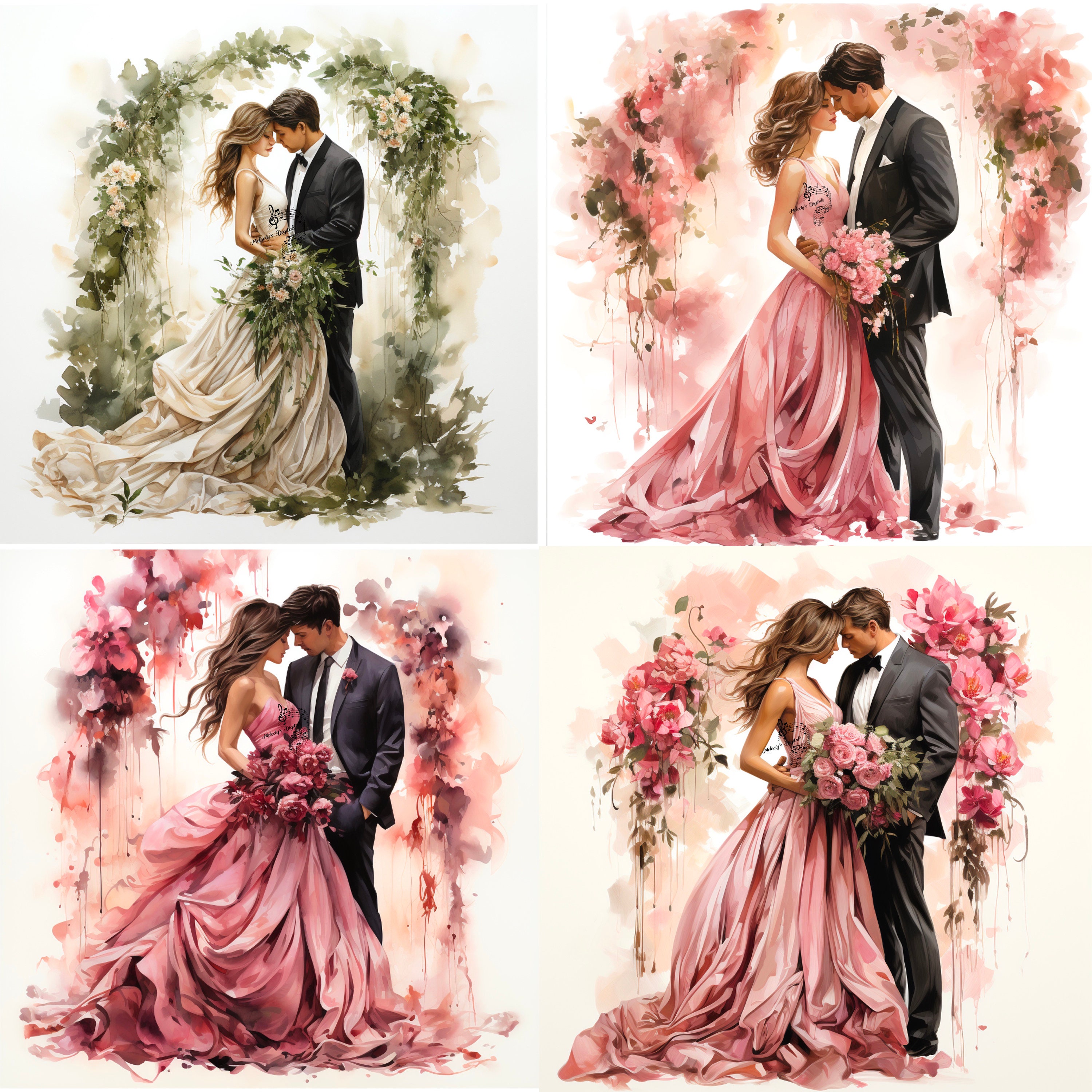 Wedding Bride and Groom Digital Paper, Watercolor Digital Paper ...