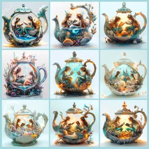 Fairy Tea Pot Digital Paper Mermaid Tea Pot Digital Paper, Rococo ...
