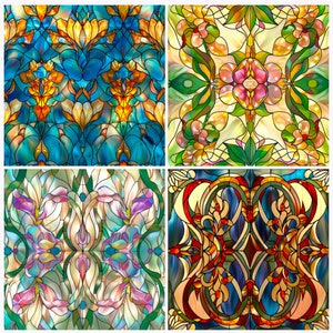 Art Nouveau Stained Glass Digital Paper, Seamless Printable Textures ...