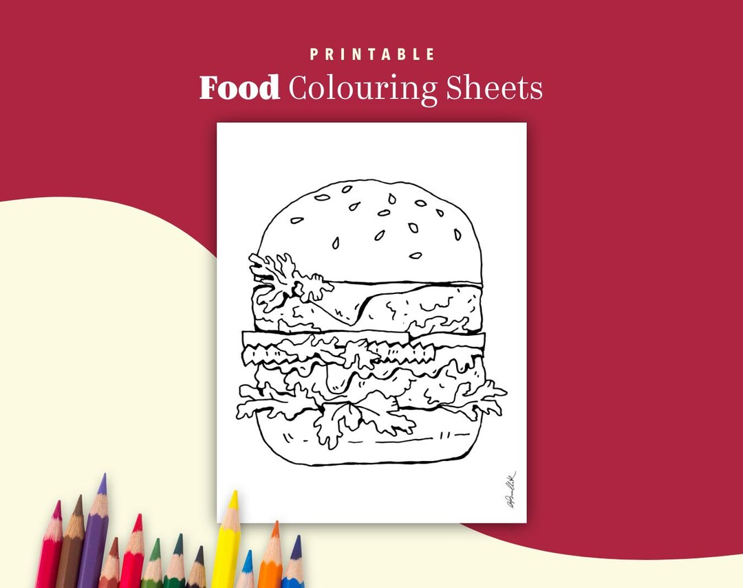 5 Food Colouring Pages. Child and Adult Colouring Sheets. Printable ...