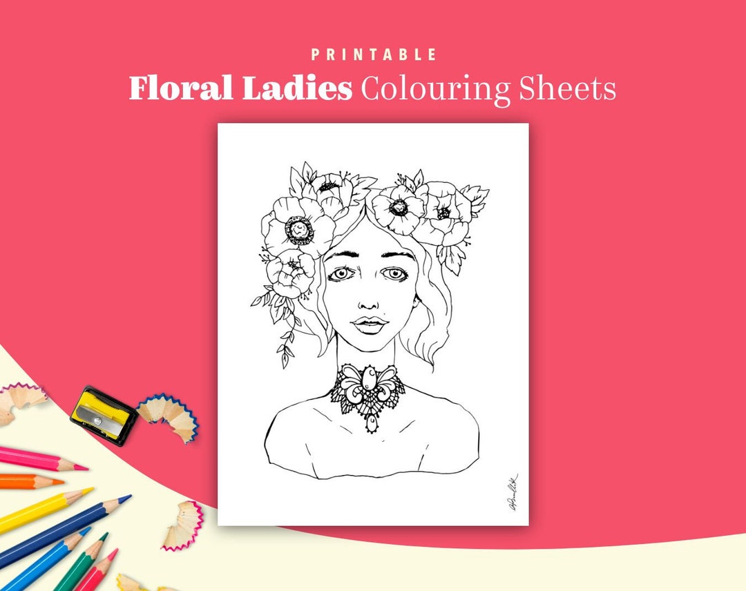 6 Floral Ladies Colouring Pages. Adult Colouring Sheets. Printable ...