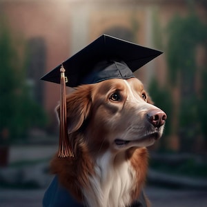 Graduation Dog in Cap and Gown Graduation Dog Card Personalized and ...
