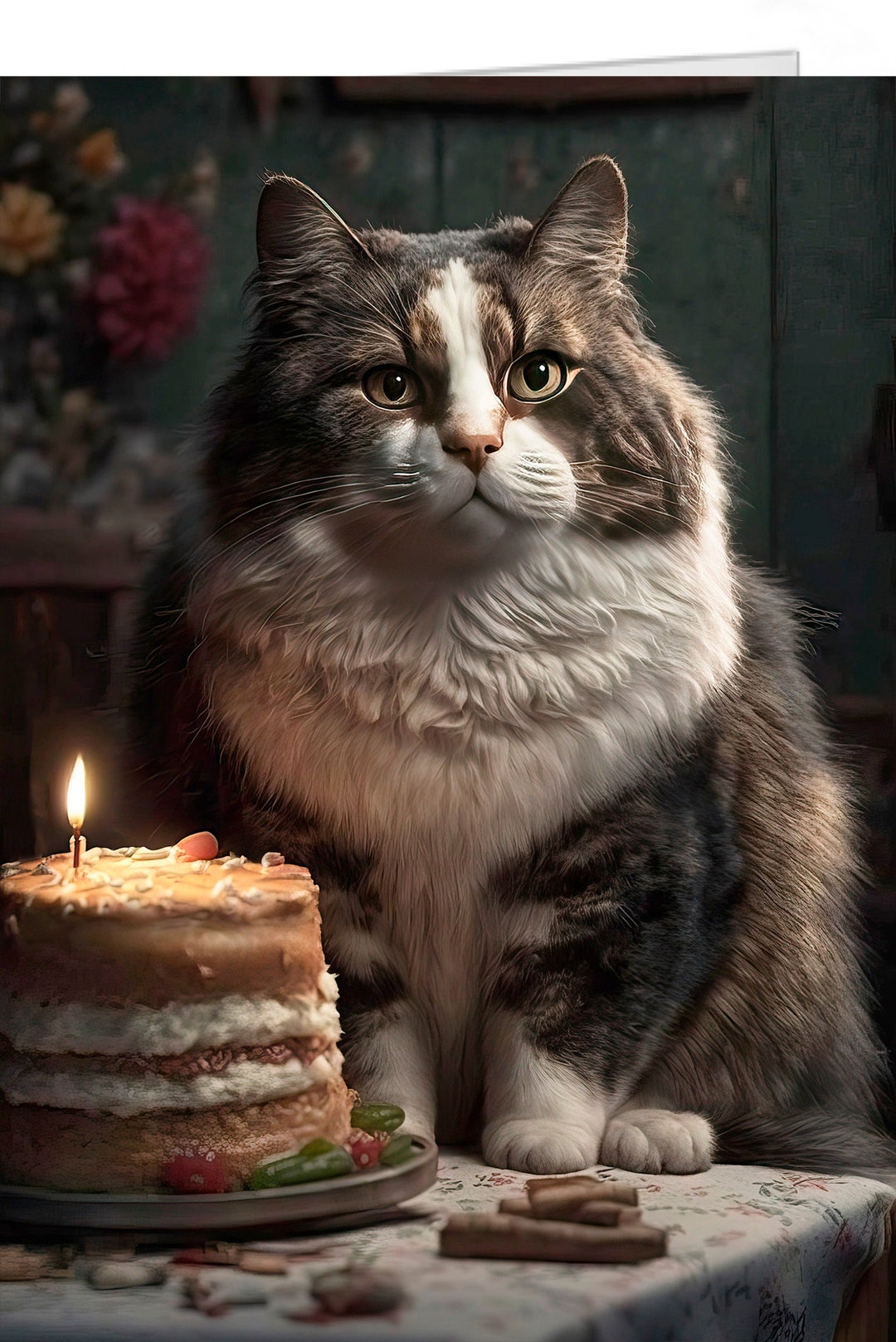 Cat Birthday Card With Birthday Cake Card for Cat Birthday Lovers ...