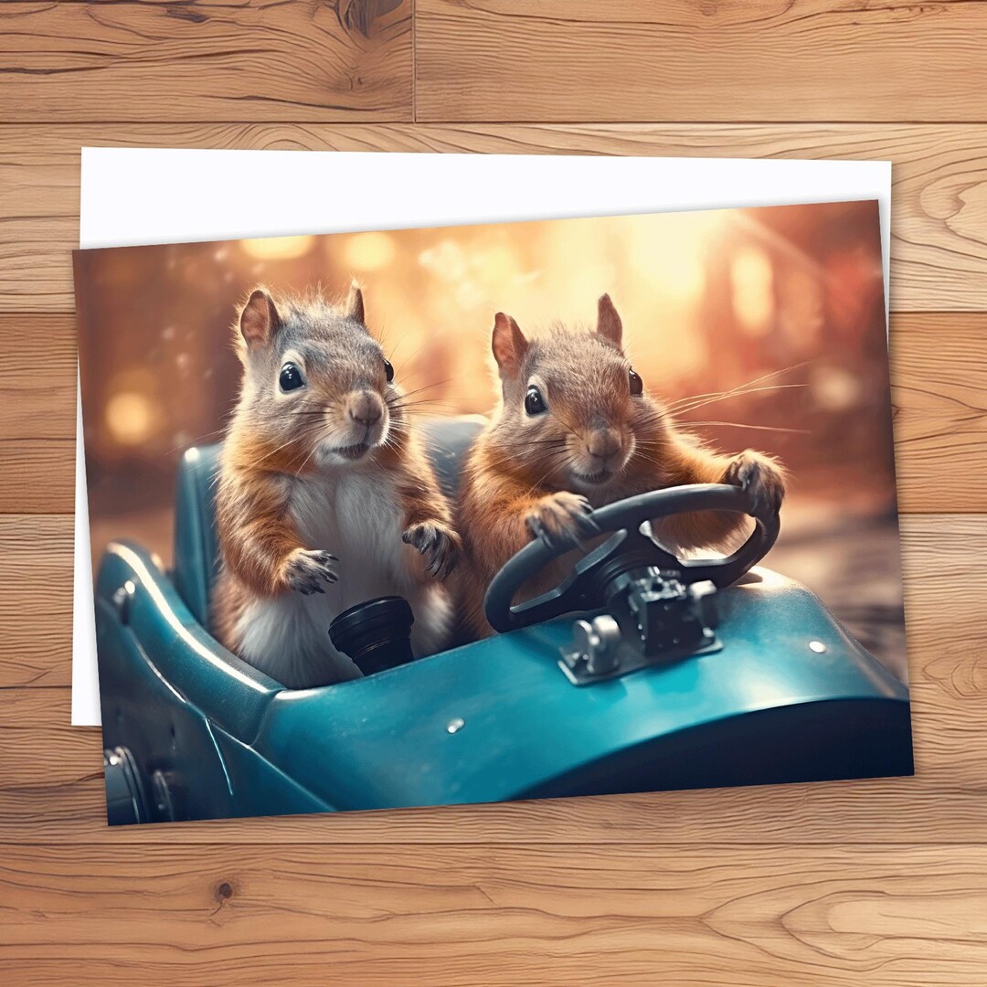 Two Squirrels Driving Car Funny Squirrel Custom Card for Mom, Dad Kids ...