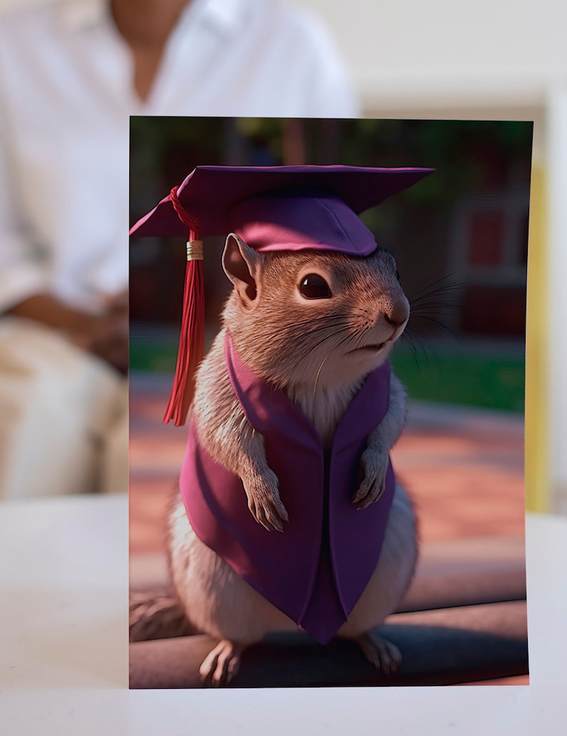 Graduation Squirrel in Cap and Gown Graduation Squirrel Card - Etsy
