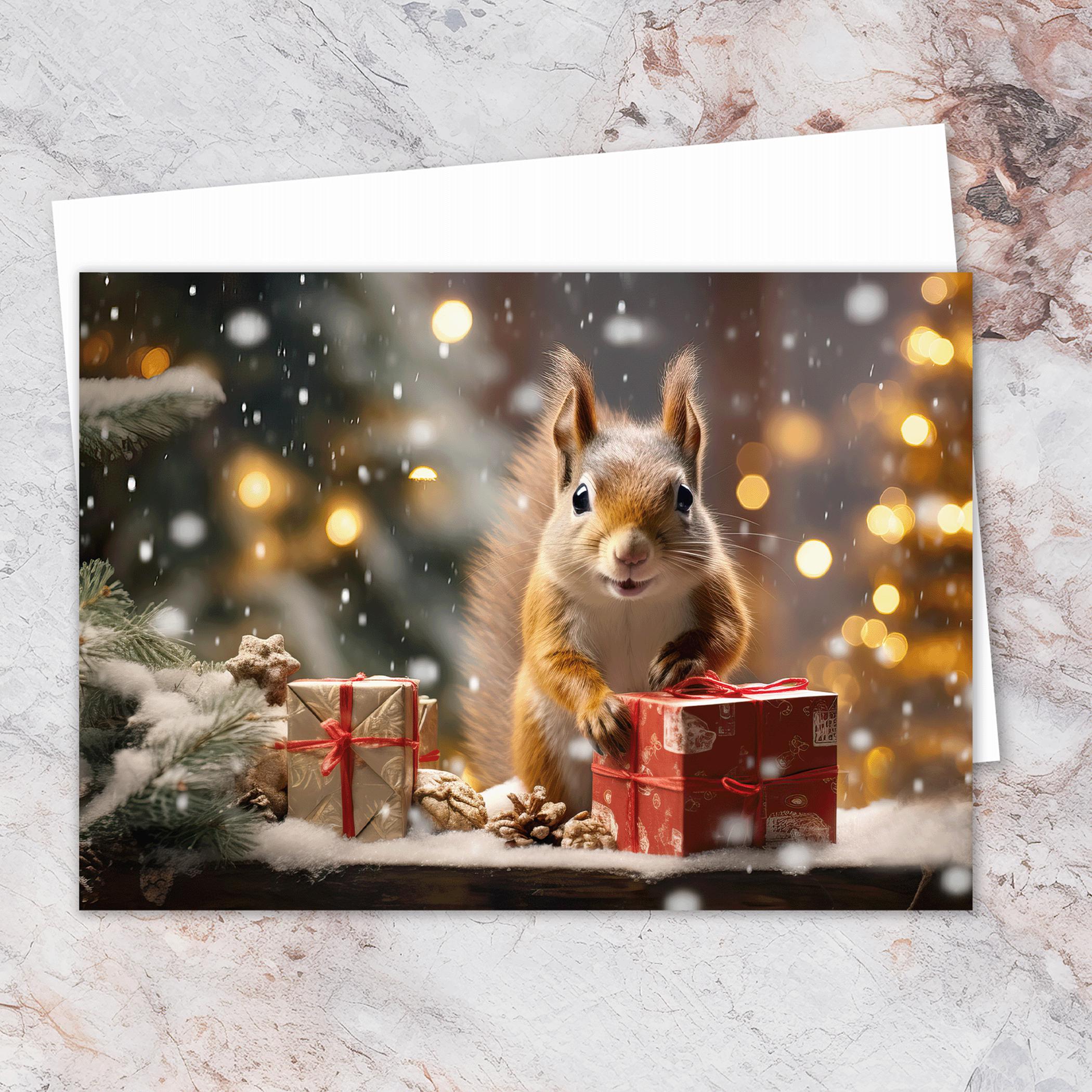 Christmas Squirrel With Packages 5 X7 Greeting Card Customizable - Etsy