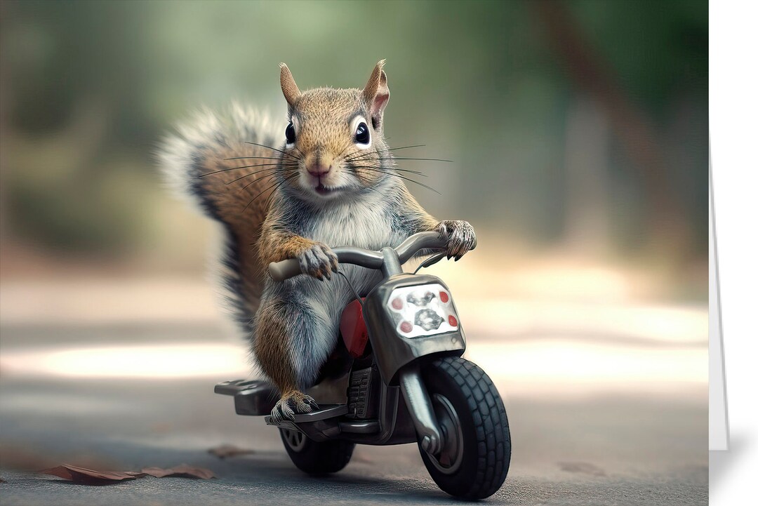 Squirrel Riding Motorcycle Custom Squirrel Card for Squirrel Lovers ...