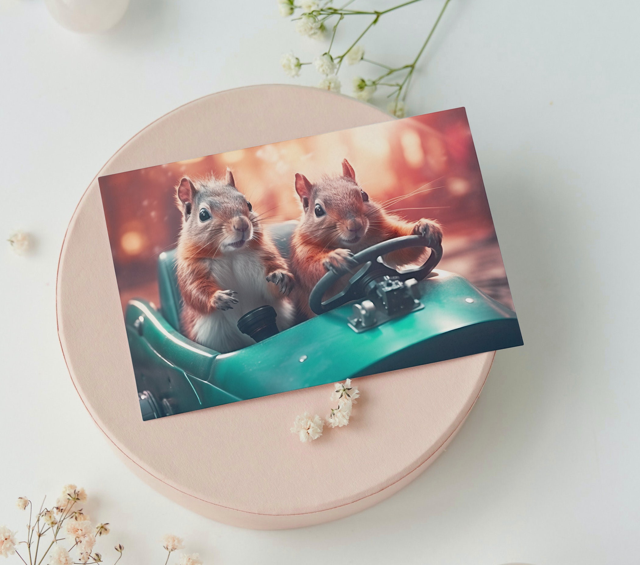 Two Squirrels Driving Car Funny Squirrel Custom Card for Mom, Dad Kids ...