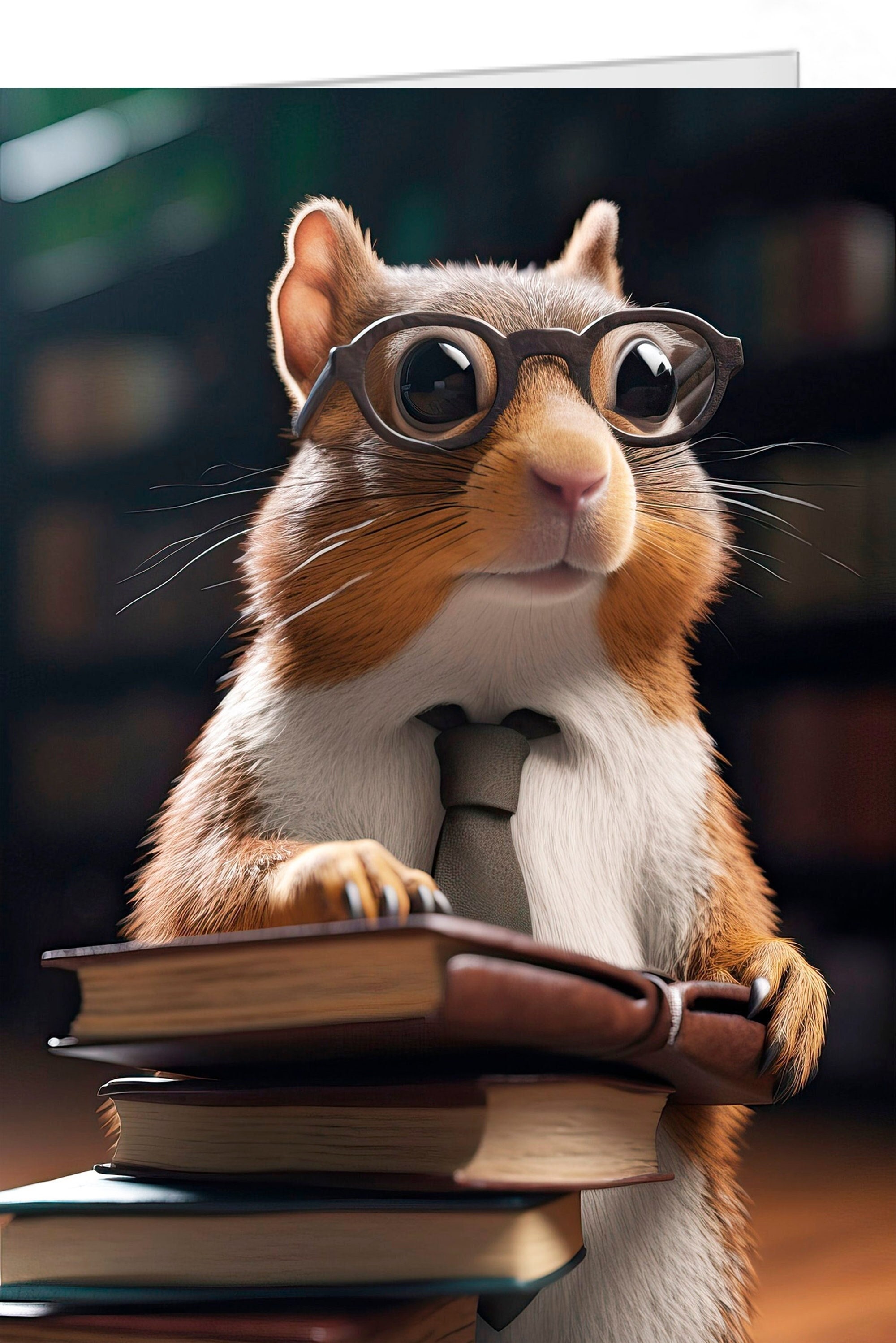 Squirrel With Glasses and Books Wearing a Tie 5x7 Greeting - Etsy