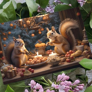 Thanksgiving Dinner With Squirrels 5x7 Greeting Card Customizable - Etsy