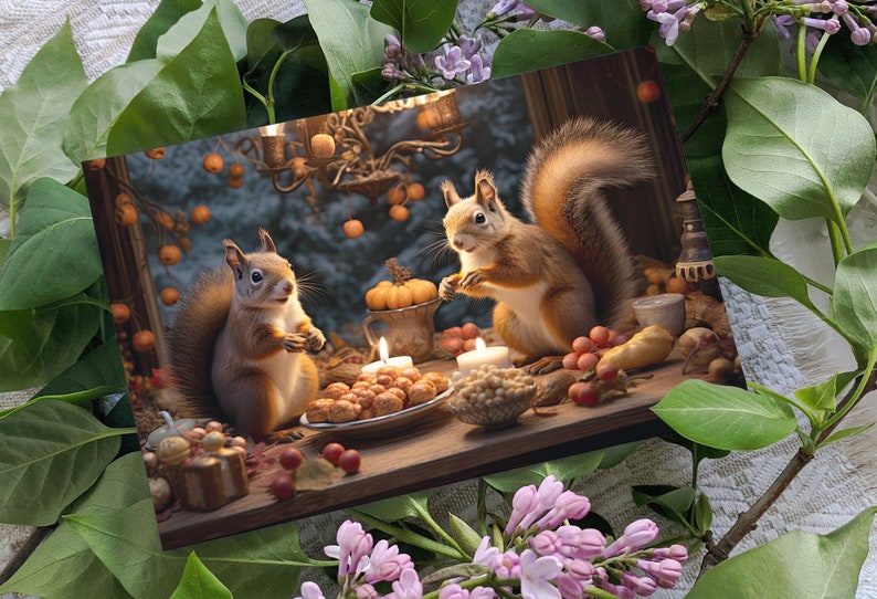 Thanksgiving Dinner With Squirrels 5x7 Greeting Card Customizable - Etsy