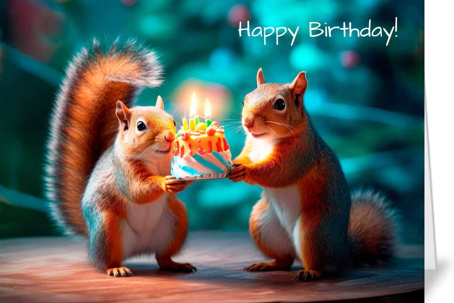 Two Squirrels Holding a Birthday Cake Birthday Card Customizable 5x7 ...