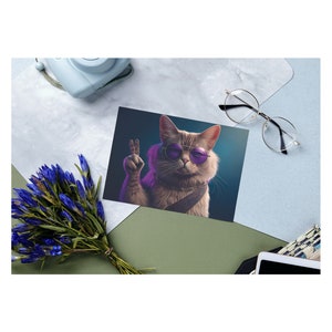 Peace Sign Hippie Cat Custom Card With Peace Cat Birthday Cat Card ...